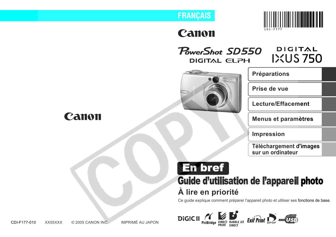 Notice CANON IXUS 750 - appareil photo Trouver une solution à un problème CANON IXUS 750 mode d ...
